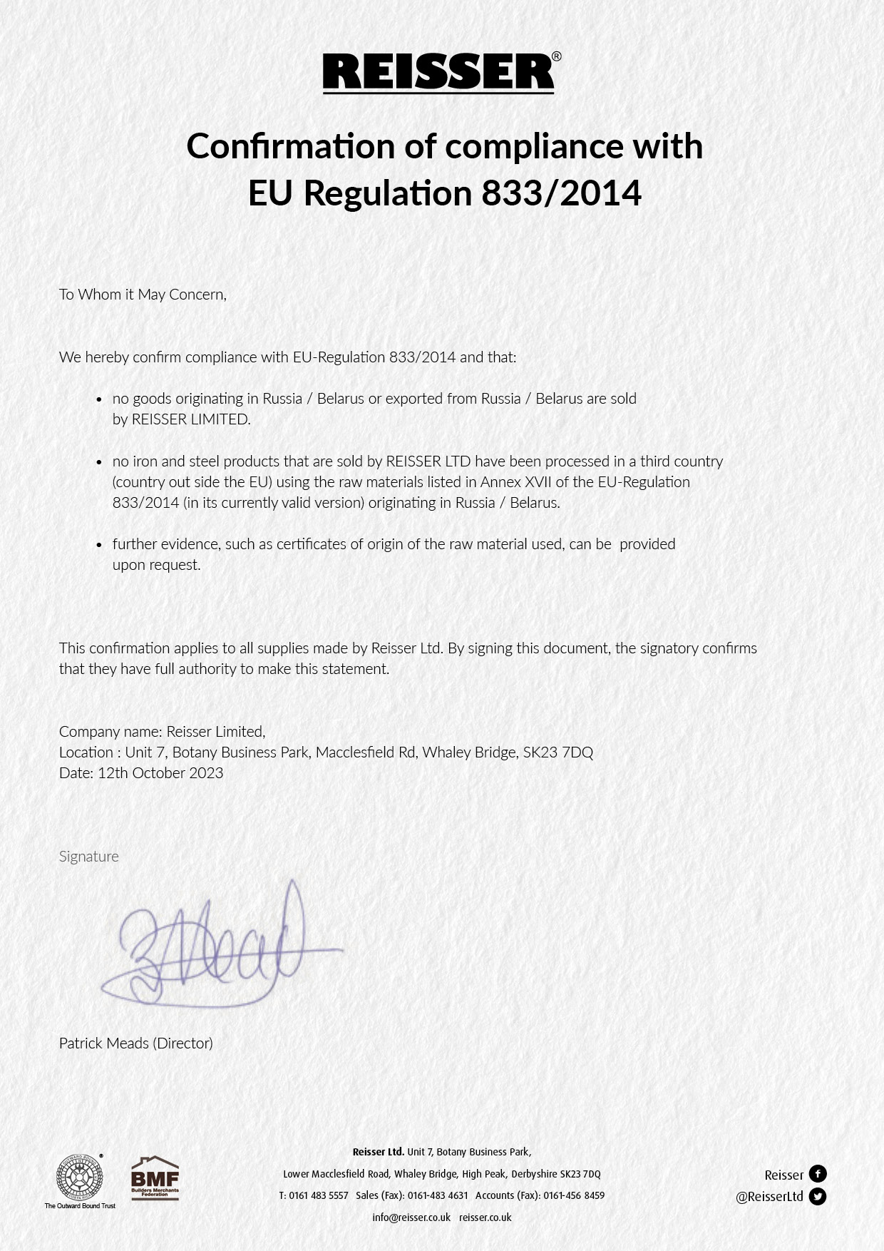 EU Compliance – Reisser Ireland